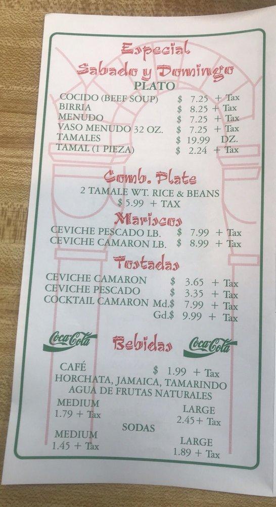 Menu at La Paloma restaurant, Duarte