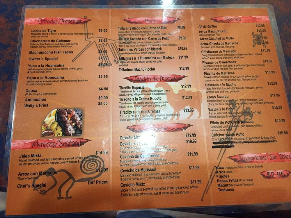 Menu at Machu Picchu Restaurant, Port St. Lucie