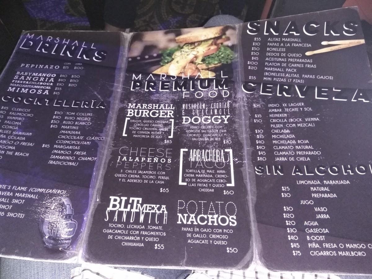 Menu at Marshall Rock Joint pub & bar, Xalapa