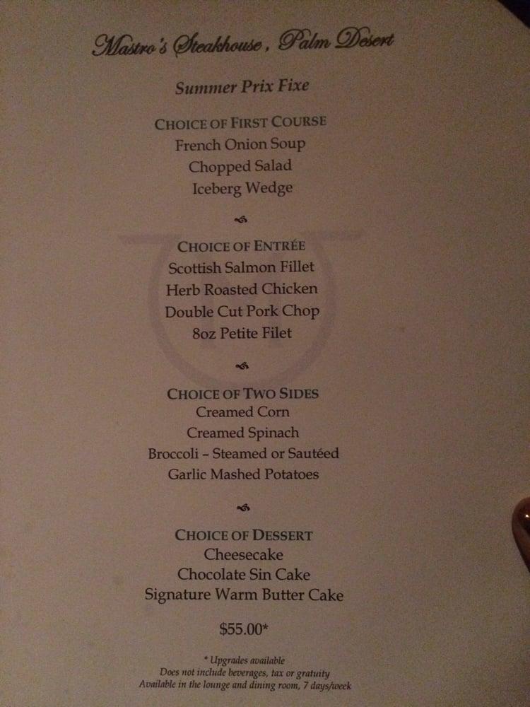 Menu at Mastro's Steakhouse, Palm Desert, El Paseo STE 120
