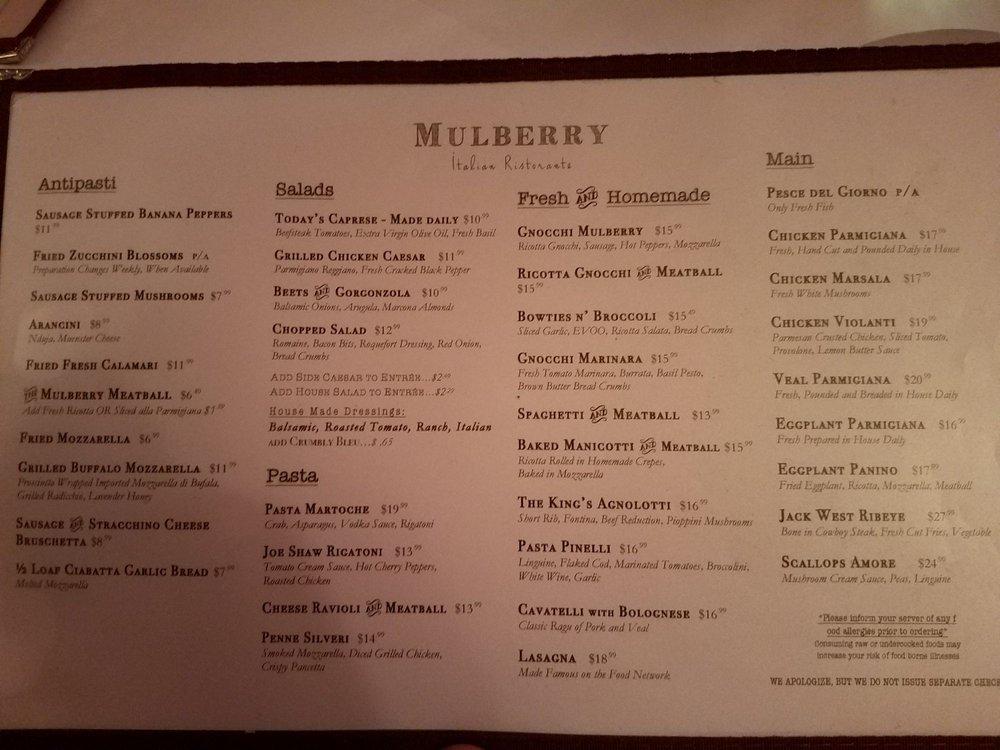 Menu at Mulberry Italian Ristorante pub & bar, Lackawanna