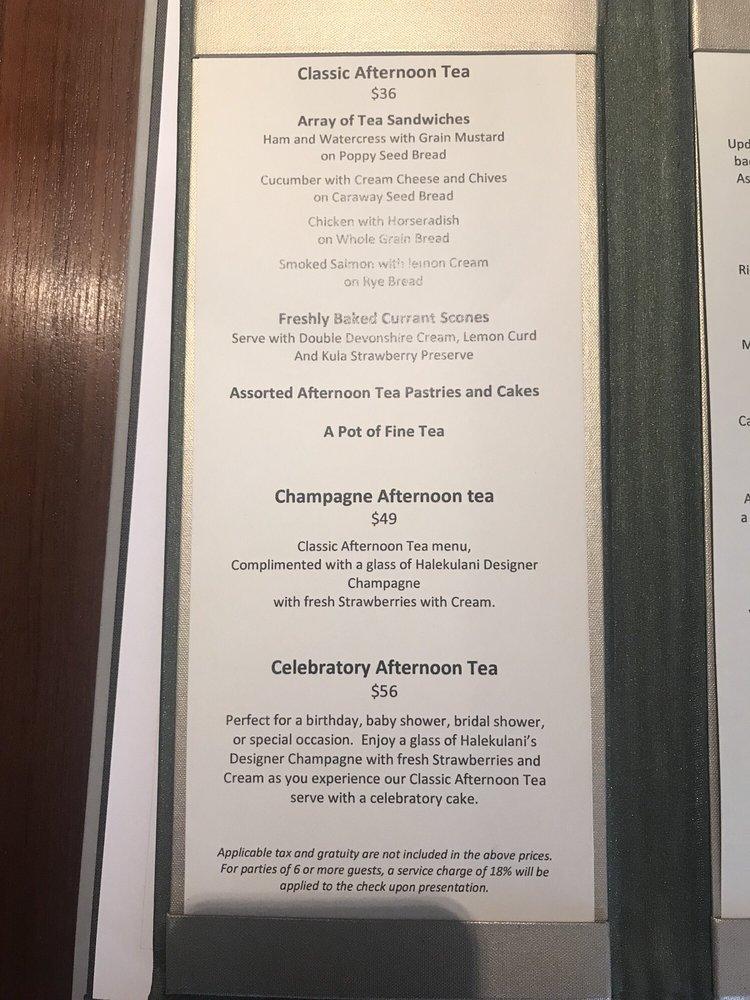 Menu at Orchids restaurant, Honolulu