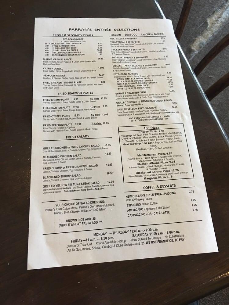Menu at Parran's Po-Boys & Restaurant, Metairie, Veterans Blvd