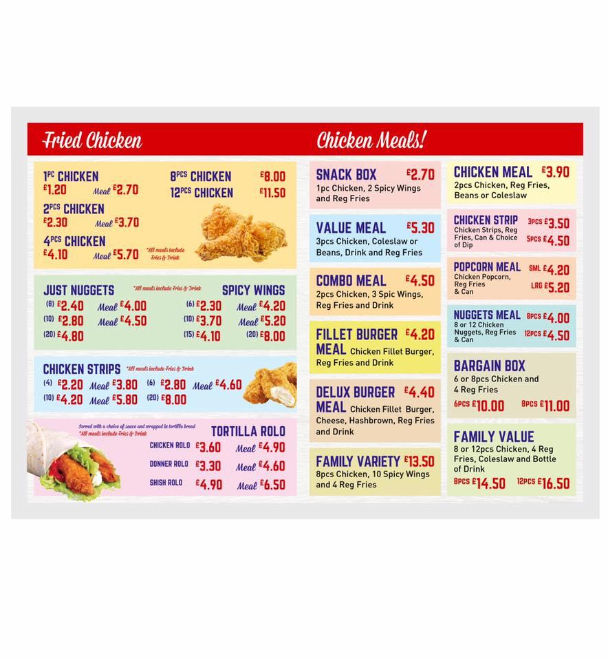Menu at Queens Chicken and Pizza BBQ, Lytham