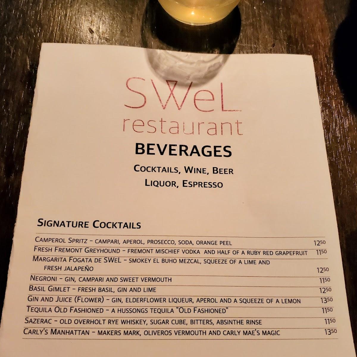Menu at SWeL Restaurant, Seattle