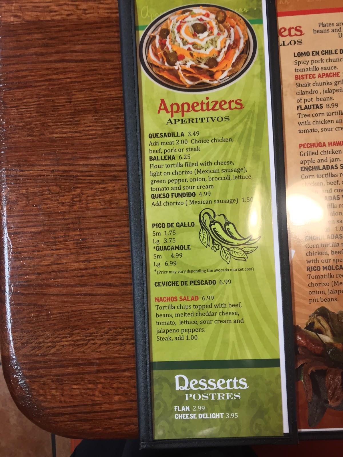 Menu at San Luis restaurant, Whiting