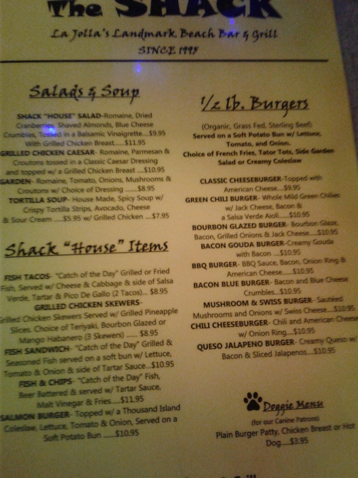 Menu at The Shack Bar & Grill, San Diego