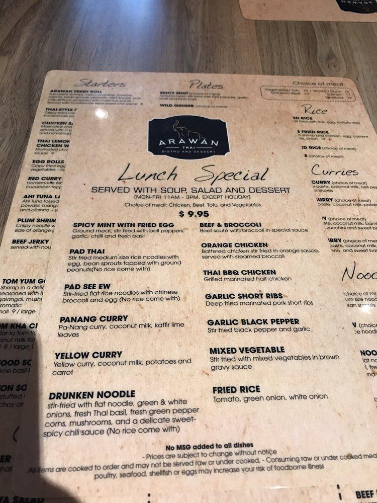 Menu at Arawan Thai Bistro and Dessert desserts, Las Vegas