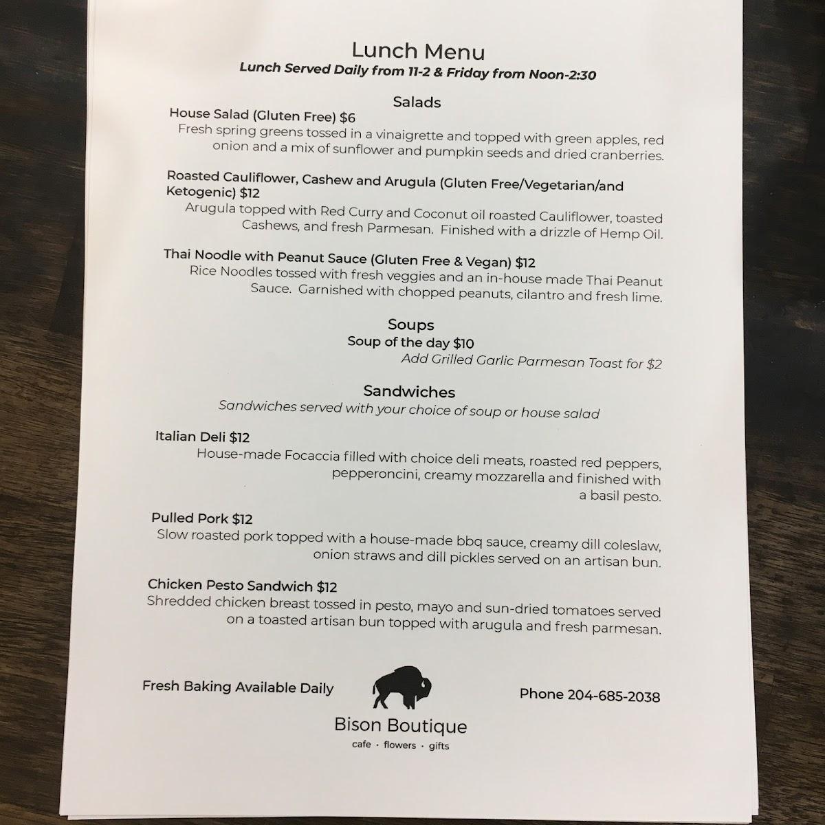 Menu at Bison General cafe, MacGregor