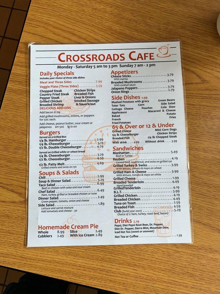Menu at Cross Roads cafe, Bloomfield