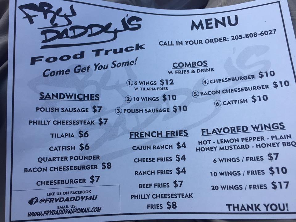 Menu at Fry Daddy's, Bessemer