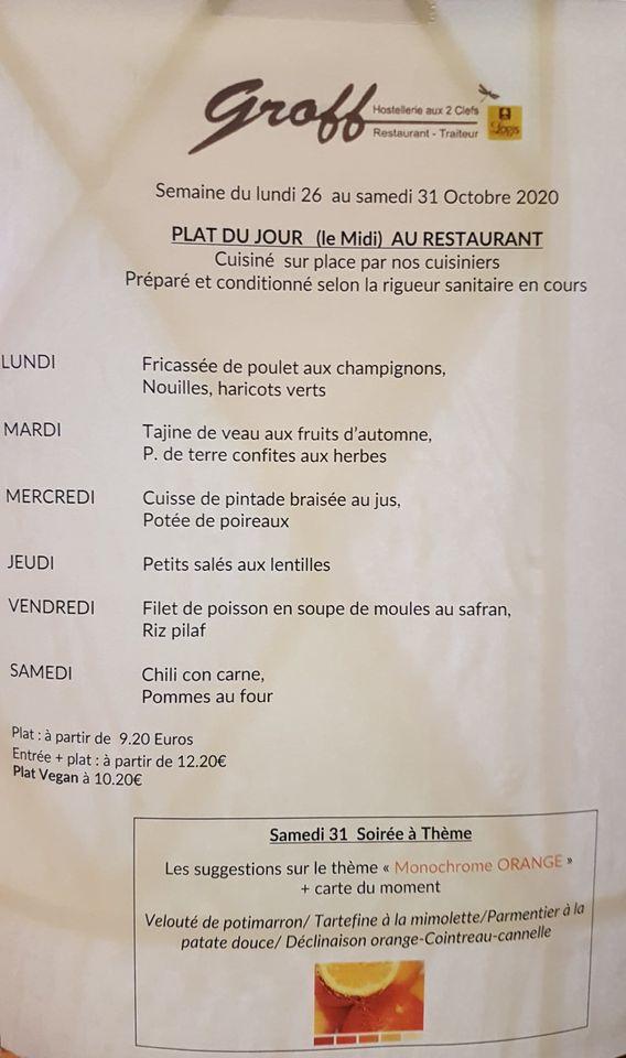 Menu au Hostellerie Groff Aux Deux Clefs restaurant, Biesheim