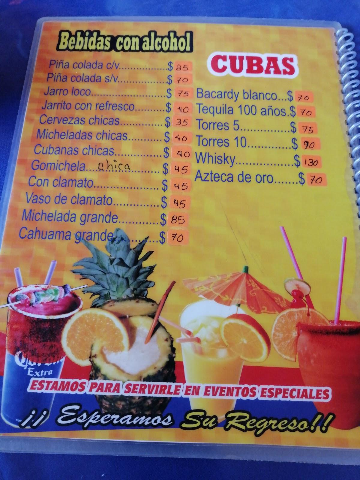Menu at Los Potrillos restaurant, Acazulco, Carr Toluca - México 216