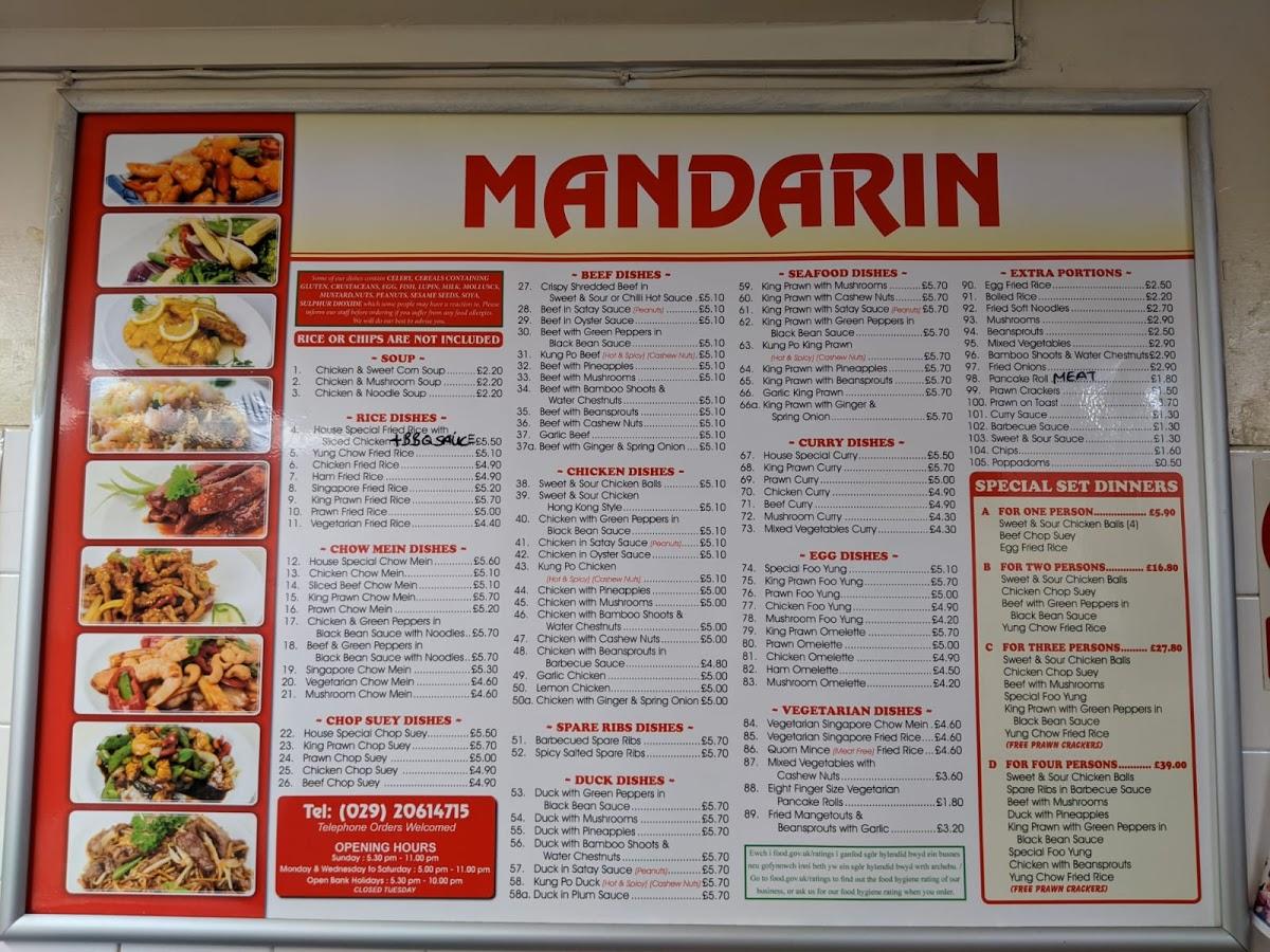 Menu at Mandarin House restaurant, Cardiff