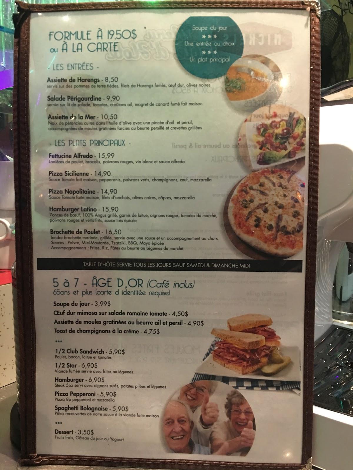 Menu au Nickels Deli restaurant, Montréal, Rue St-Hubert
