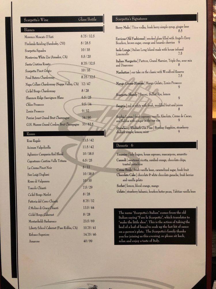 Menu at Scarpetta's pub & bar, Fremont