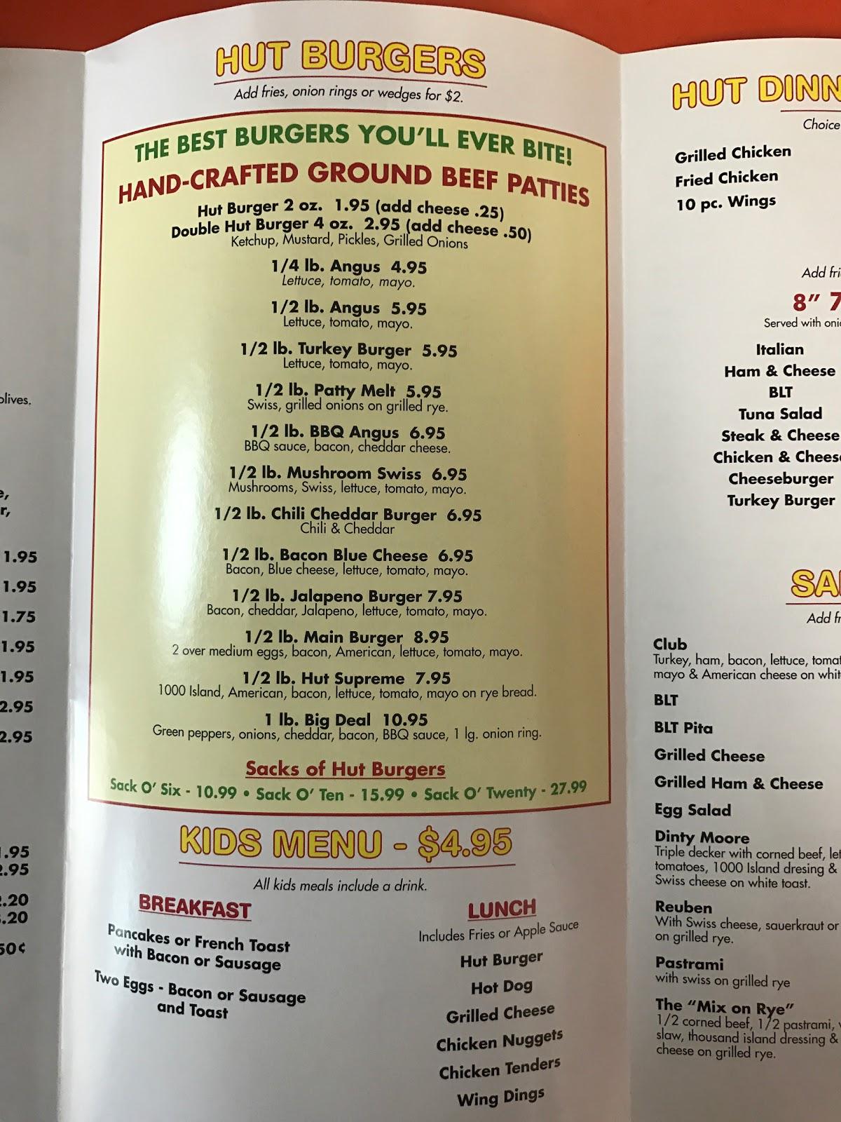 Menu at The Hut Diner restaurant, Redford Charter Township