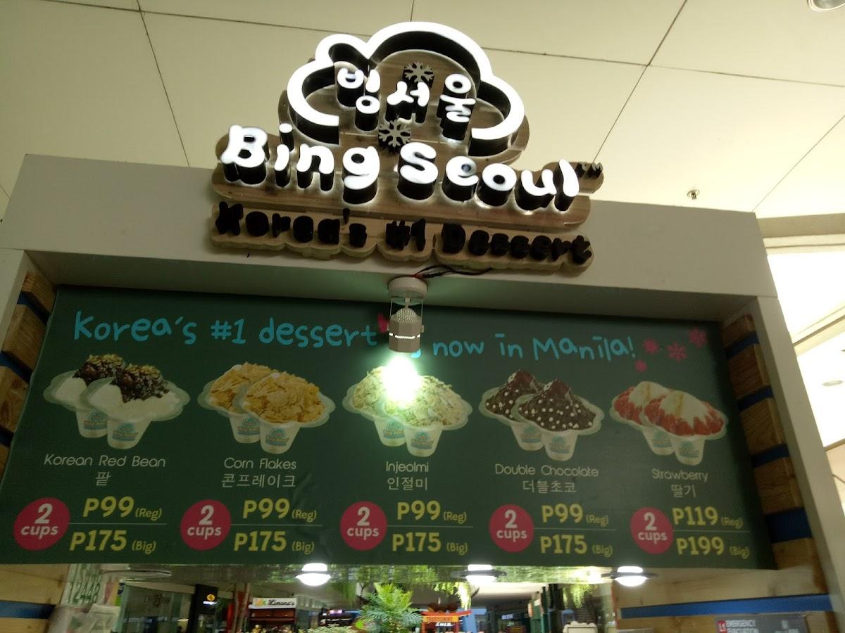 Menu at Bing Seoul cafe, Pasay