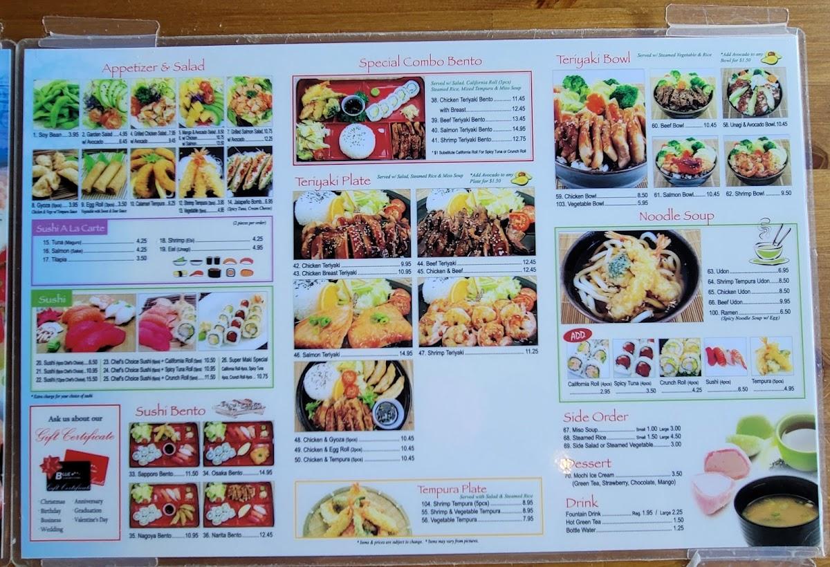 Menu at Blue Sushi&Teriyaki restaurant, Wasco