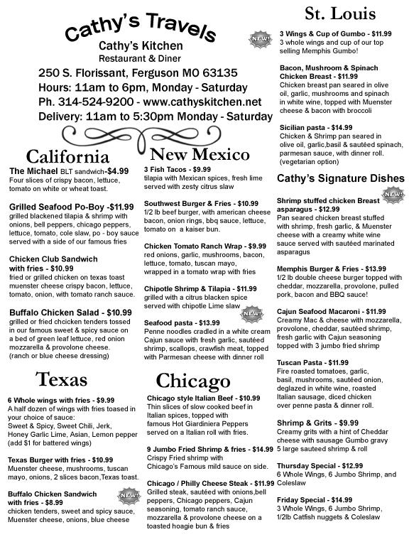 Menu at Cathy's Kitchen restaurant, Ferguson