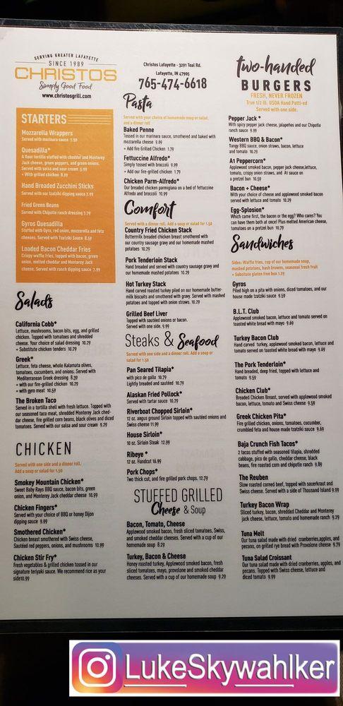 Menu at Christos New City Grill restaurant, Lafayette