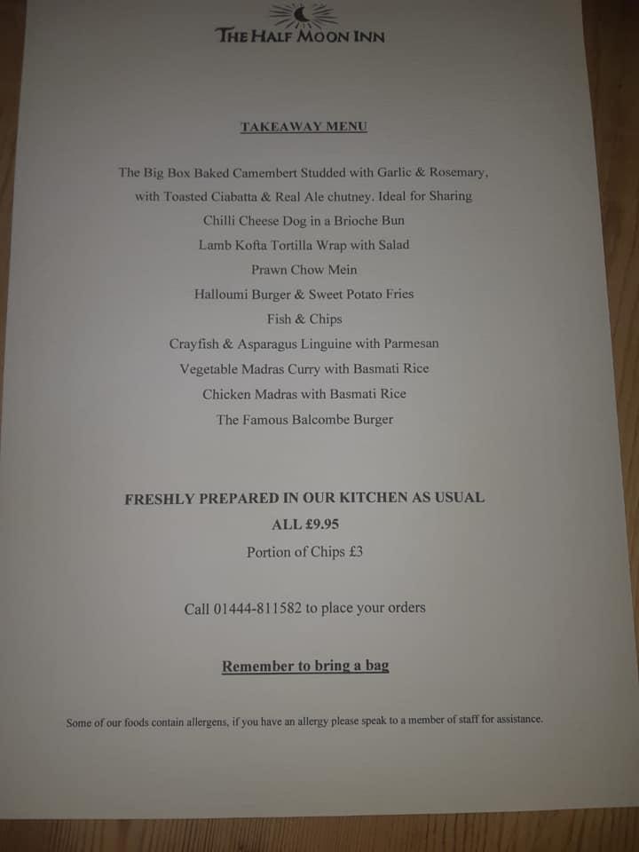 Menu at The Half Moon Inn Balcombe pub & bar, Balcombe