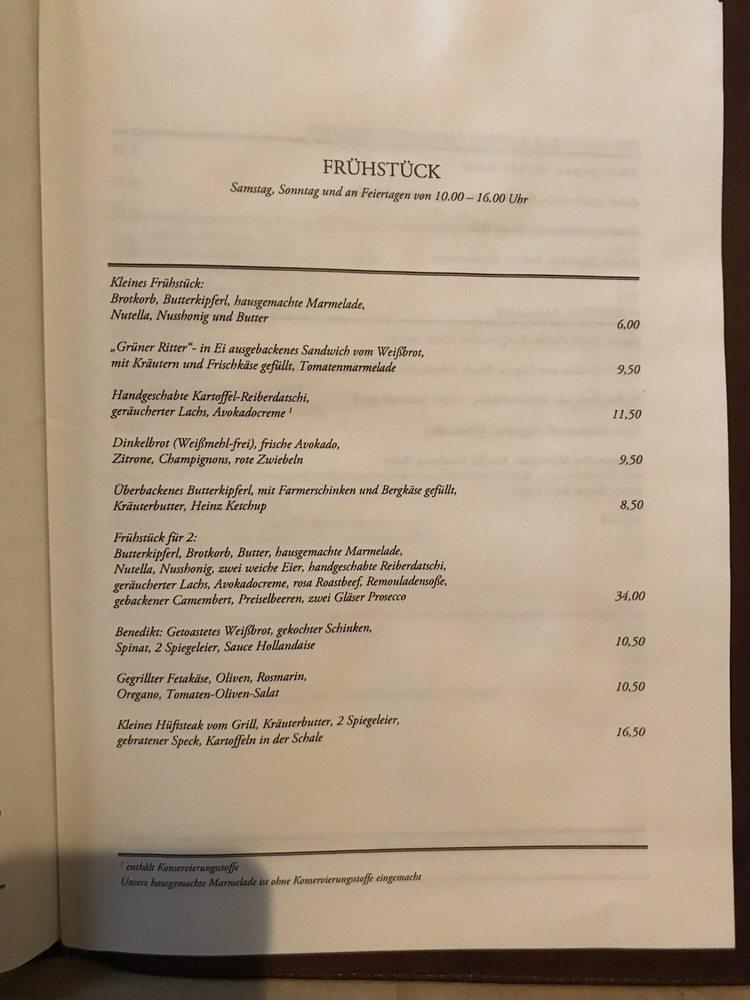 Menu at Kaisergarten restaurant, Munich