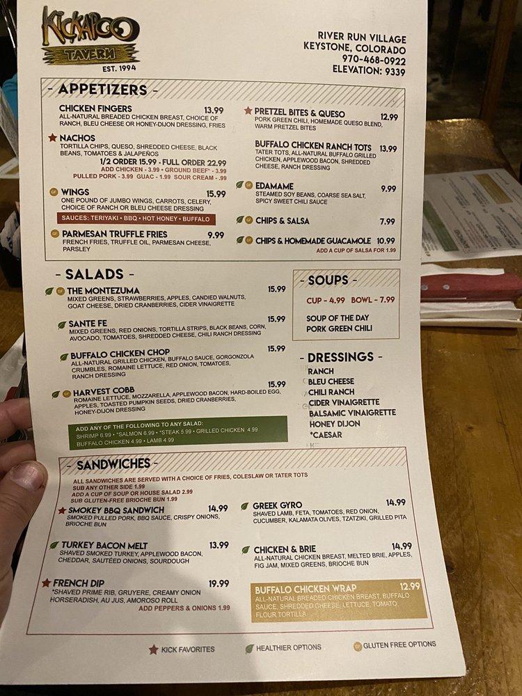 Menu at Kickapoo Tavern pub & bar, Keystone