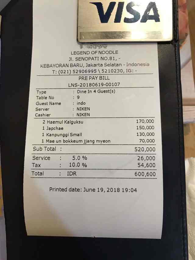 Menu at Legend of Noodle restaurant, Jakarta, Jl. Senopati No.81