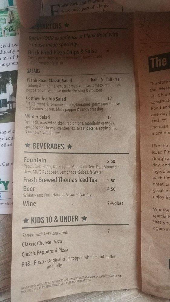 Menu at Plank Road Pizza pizzeria, Cottleville, State Rte N