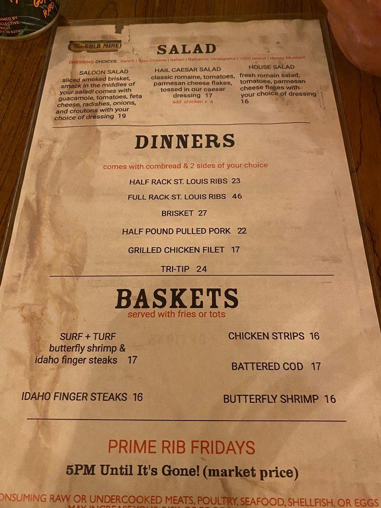 Menu at The Gold Mine Grill - Saloon - Hotel pub & bar, Idaho City