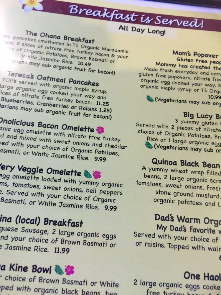 Menu at Ohana restaurant, Dunedin, Main St