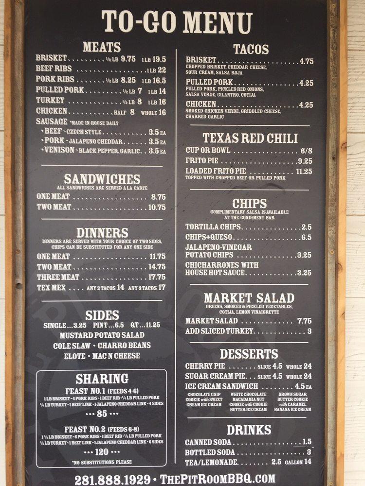 Menu at The Pit Room BBQ, Houston