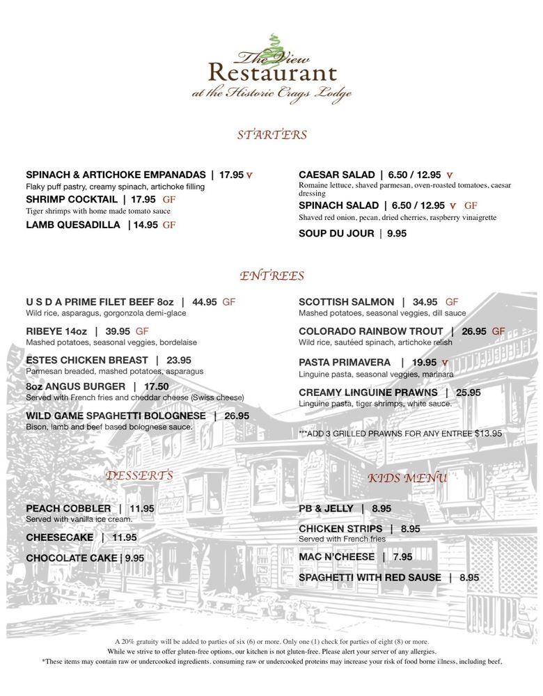 Menu at The View Restaurant, Estes Park