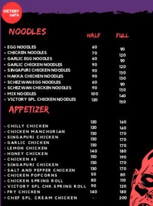 Menu at Victory Cafe, Dwarka