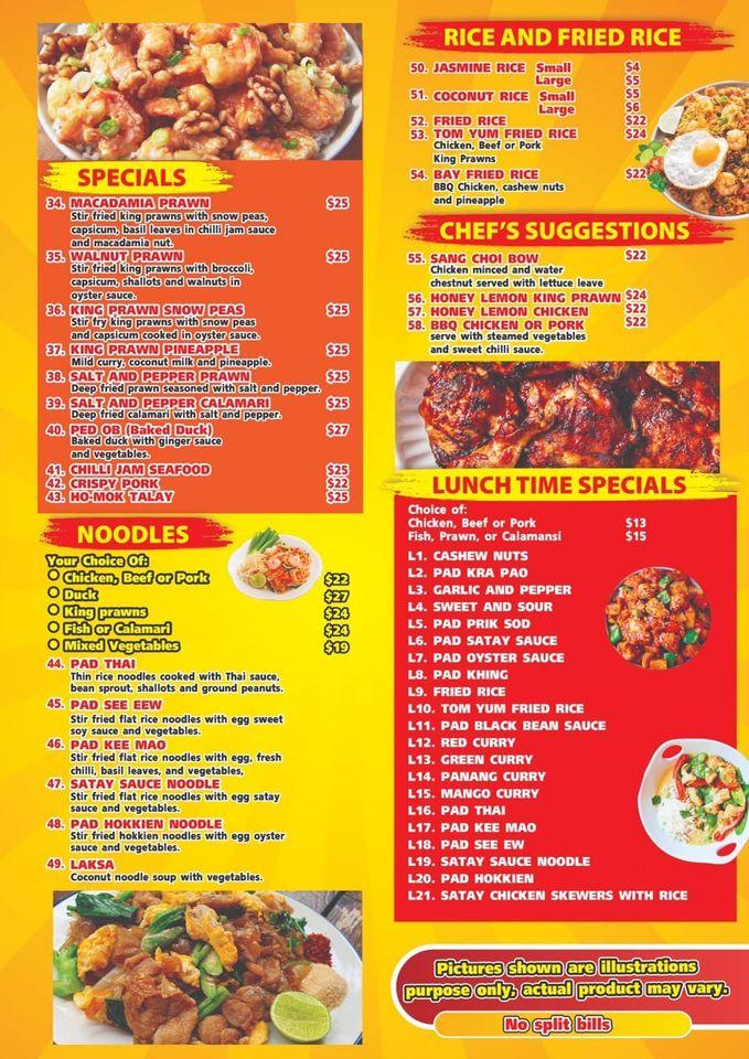 Menu at Bega Thai Restaurant, Bega