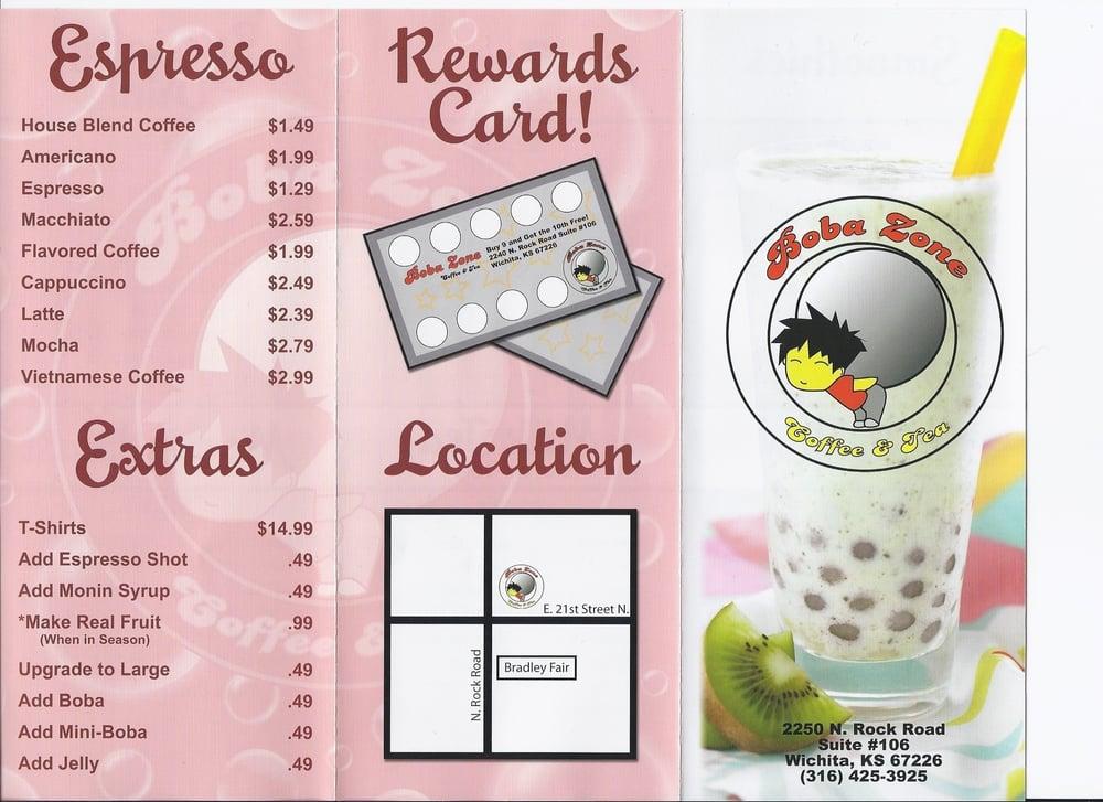 Menu at Boba Zone pub & bar, Wichita, N Rock Rd