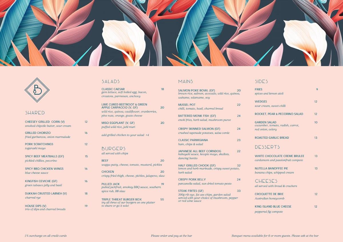 Menu at Bungalow 8 pub & bar, Sydney