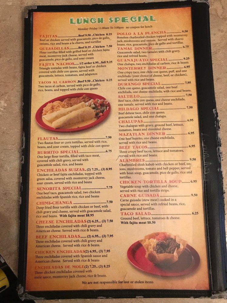 Menu at El Rincon restaurant, Houston, Louetta Rd