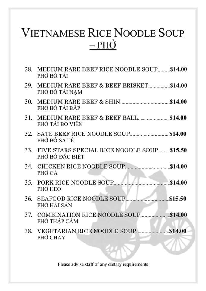 Menu at 5 Star restaurant, Christchurch, 250 Clyde Rd