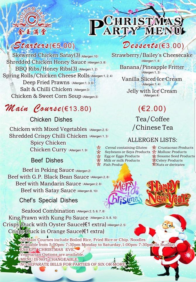 Menu at Golden Jade restaurant, Waterford, Dunmore Rd
