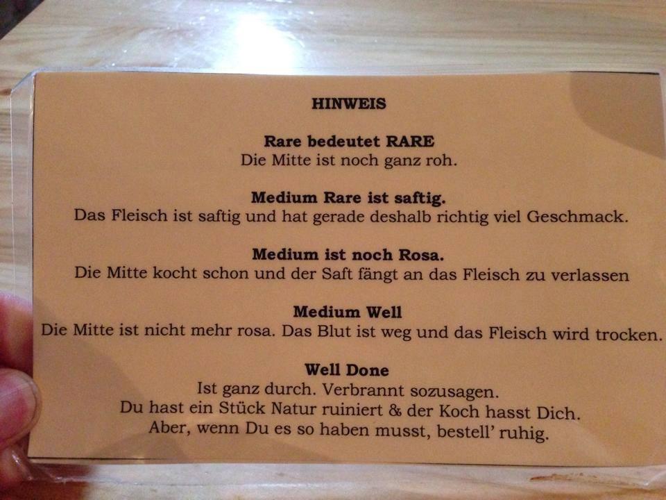 Menu at Schlesis Sky Barbeque, Munich