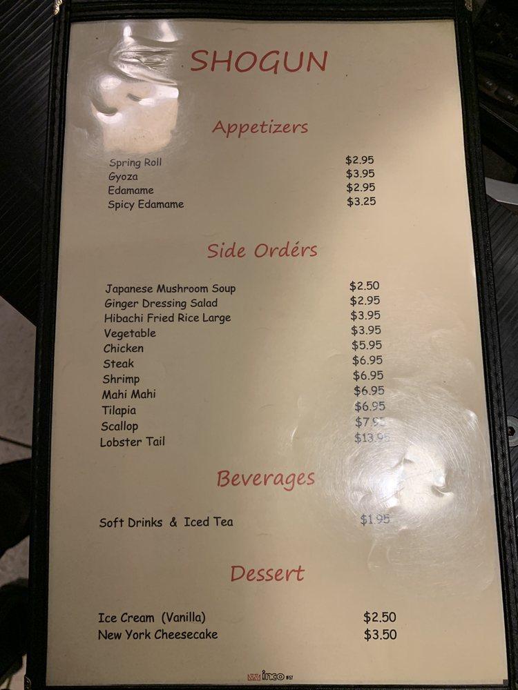 Menu at Shogun restaurant, Brownfield
