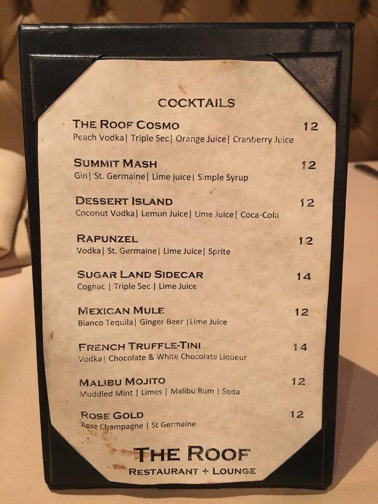 Menu at The Roof restaurant, Sugar Land