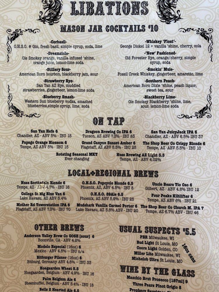 Menu at The Stillery restaurant, Chandler, 130 S Arizona Ave
