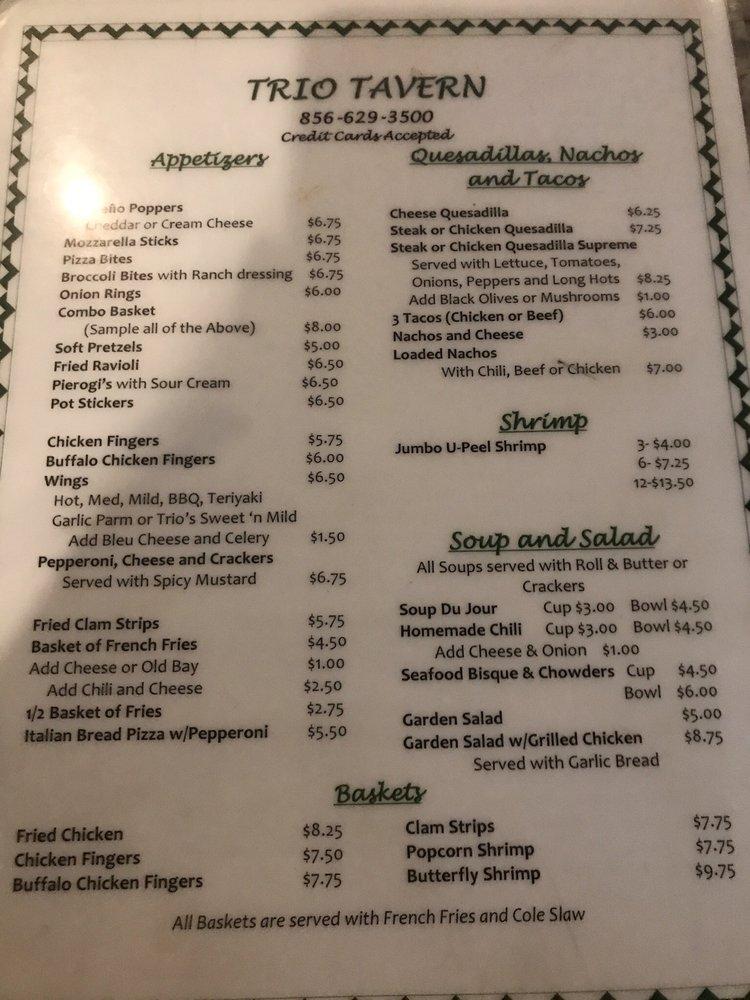 Menu at Trio Tavern pub & bar, Folsom