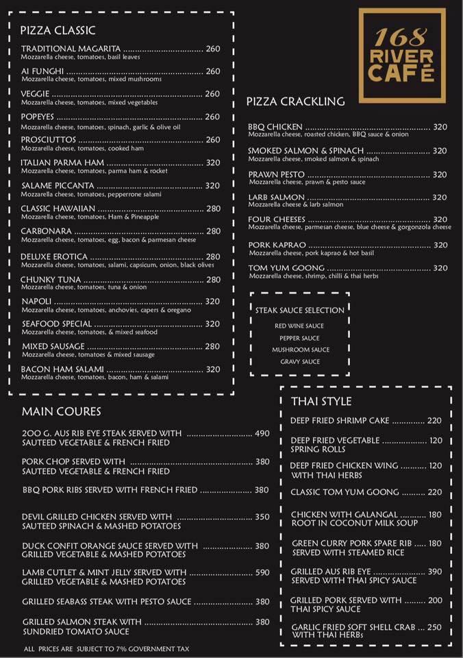 Menu at 168 River Cafe / 168 รีเวอร์ คาเฟ่, Chiang Mai