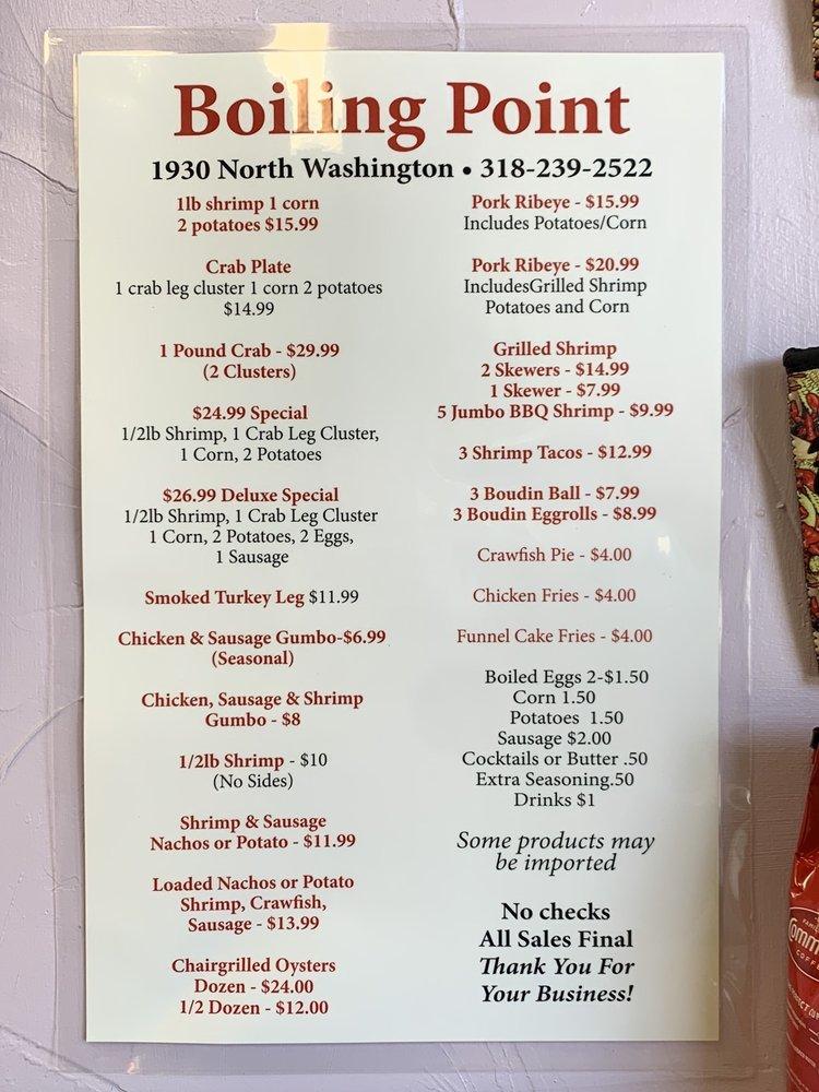 Menu at BOILING POINT restaurant, Bastrop