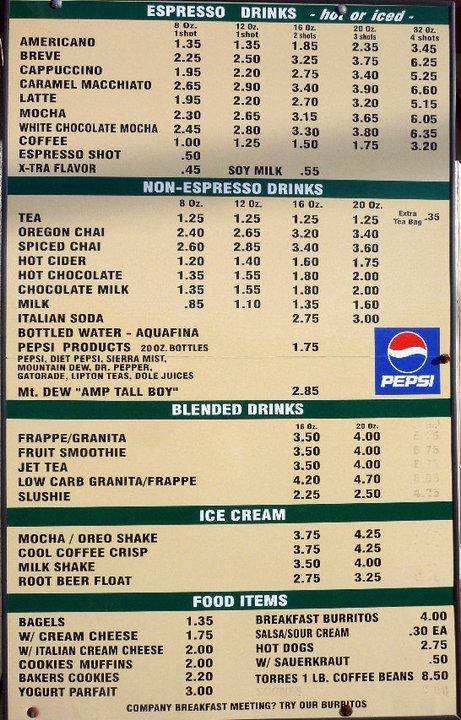 Menu at Curb Shots, Ferndale