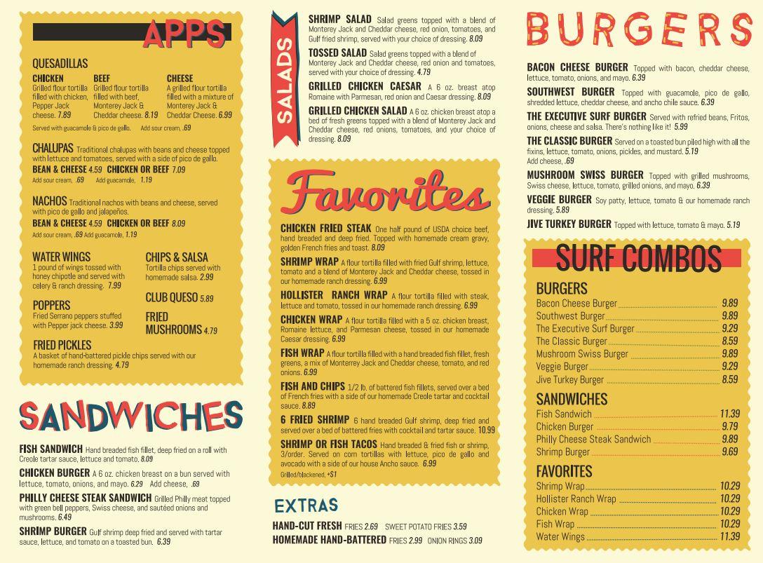 Menu at Executive Surf Club, Corpus Christi